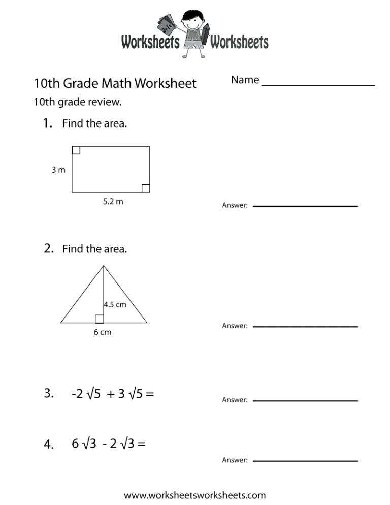 Tenth Grade Math Practice Worksheet Printable | School/kids | Math ...