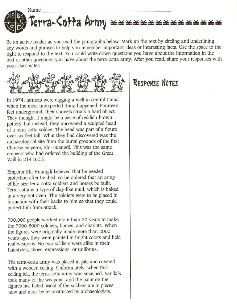 Terracotta Army Worksheet. Mystery Of History Volume 1, Lesson 90 ...