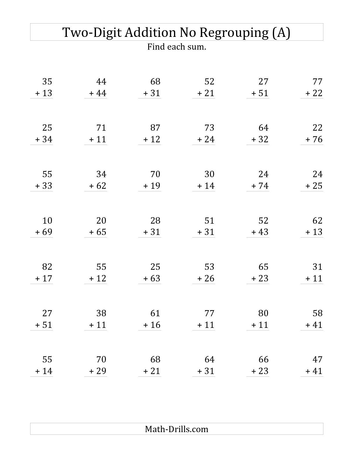 Printable 2 Digit Addition Worksheets Printable Worksheets