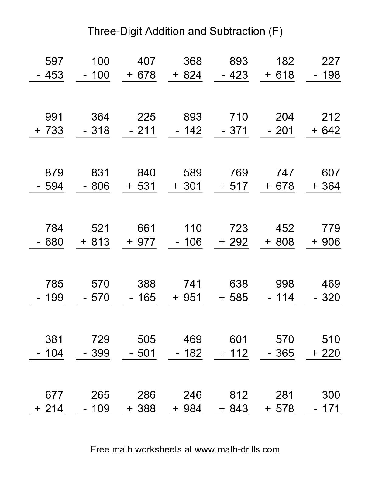 Printable Addition And Subtraction Worksheets For Grade 3 Printable 