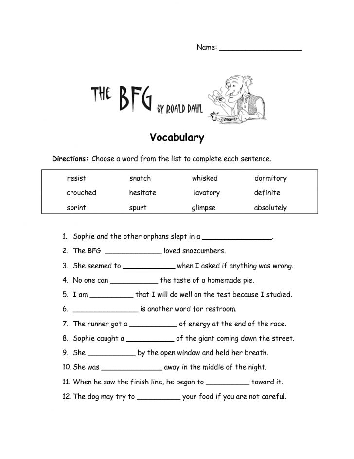 The Bfg Worksheets | The Bfg Vocabulary Worksheet | Education Items ...