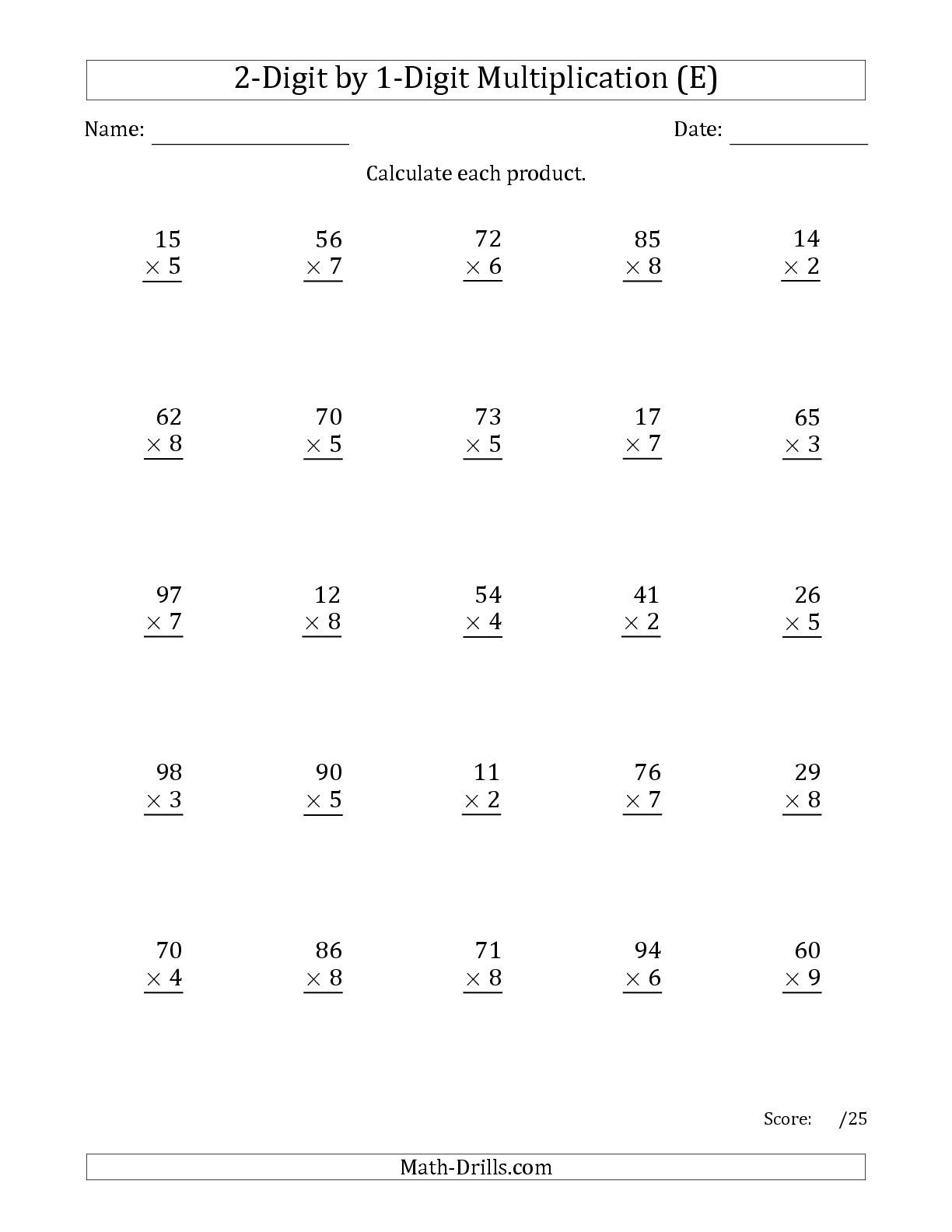 3 Digit By 1 Digit Multiplication Worksheets Printable Printable