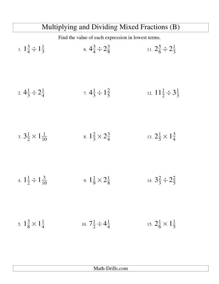The Multiplying And Dividing Mixed Fractions (B) Math Worksheet From ...