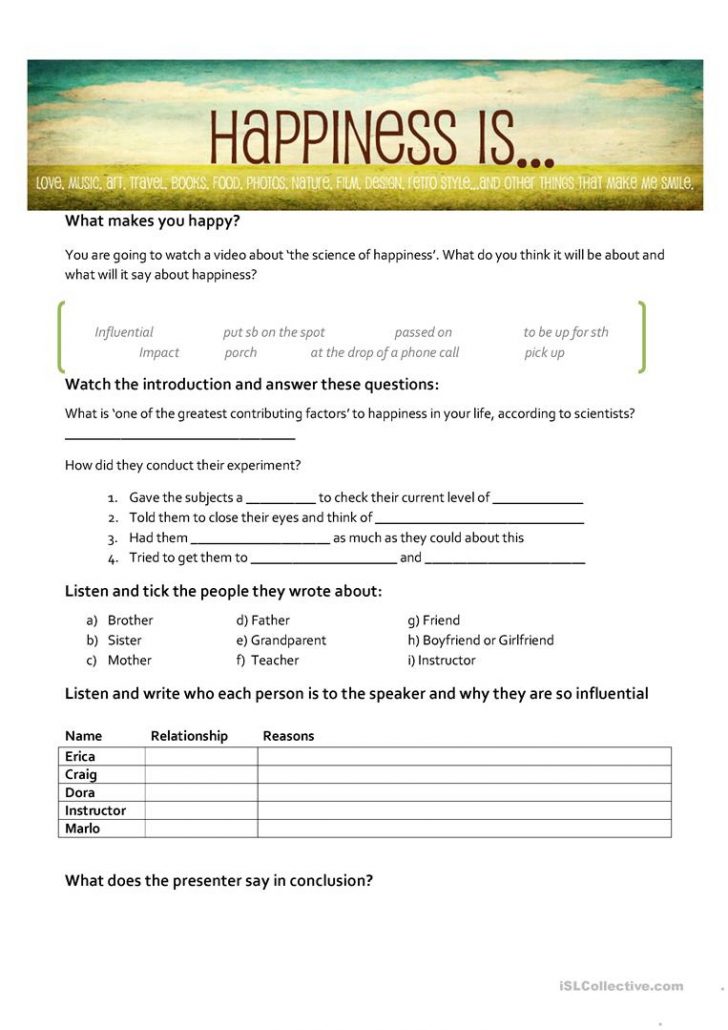 The Science Of Happiness Worksheet - Free Esl Printable Worksheets ...