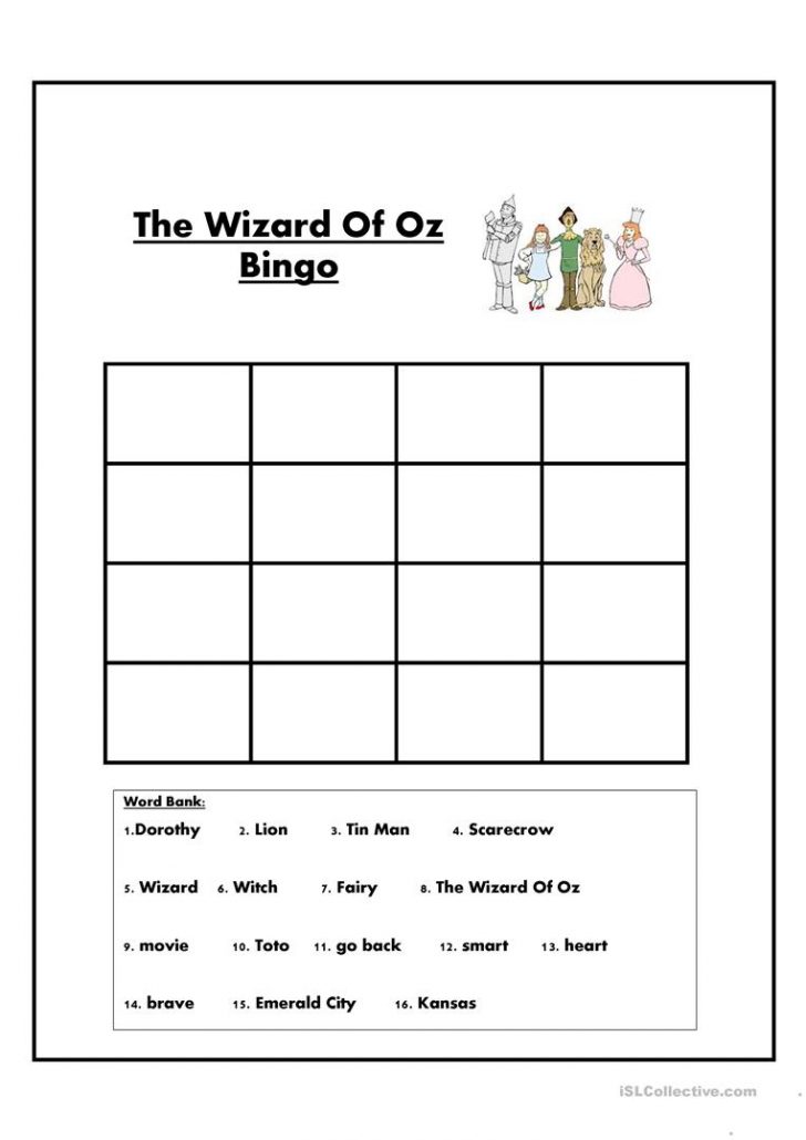 The Wizard Of Oz Bingo Worksheet - Free Esl Printable Worksheets | The ...
