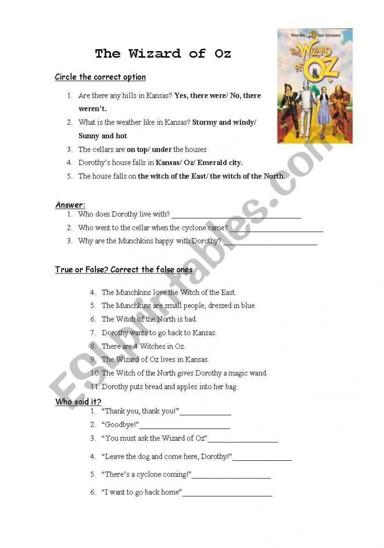 The Wizard Of Oz - Esl Worksheetnatigarbi | The Wizard Of Oz Printable ...