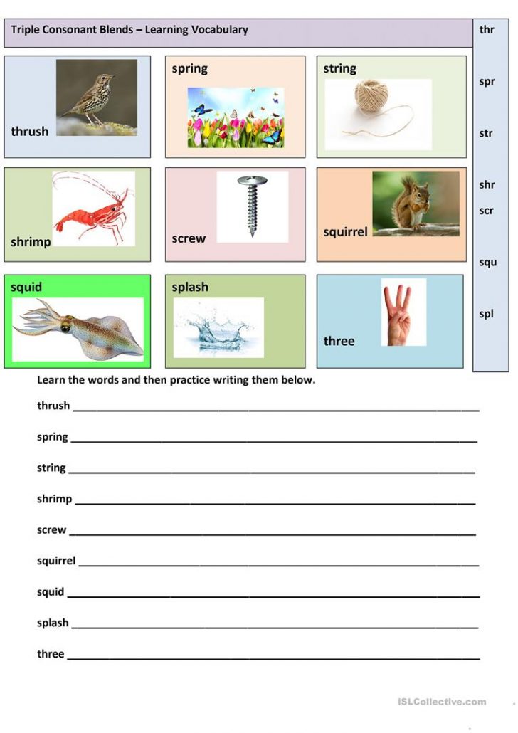 Triple Consonant Blends - Learning Vocabulary Worksheet - Free Esl ...