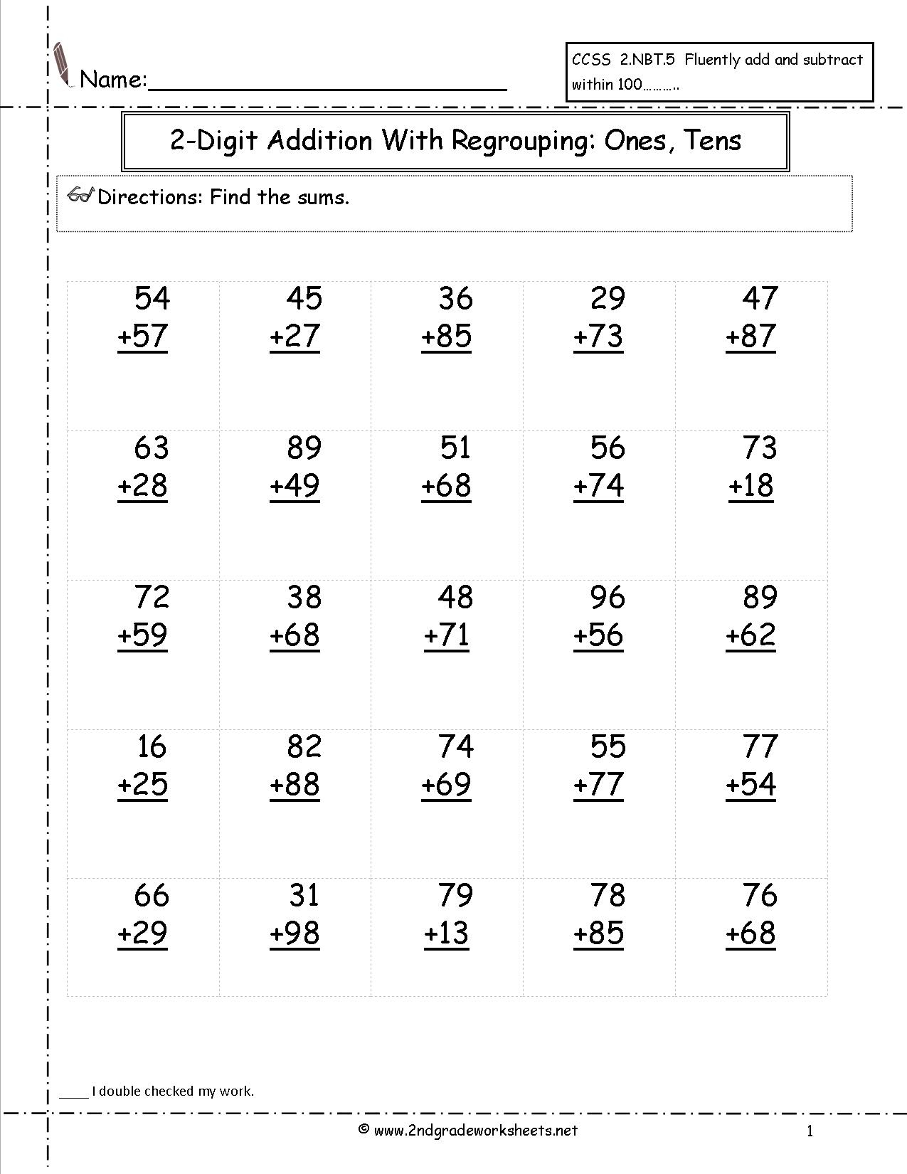 Free Printable Two Digit Addition Worksheets Printable Worksheets