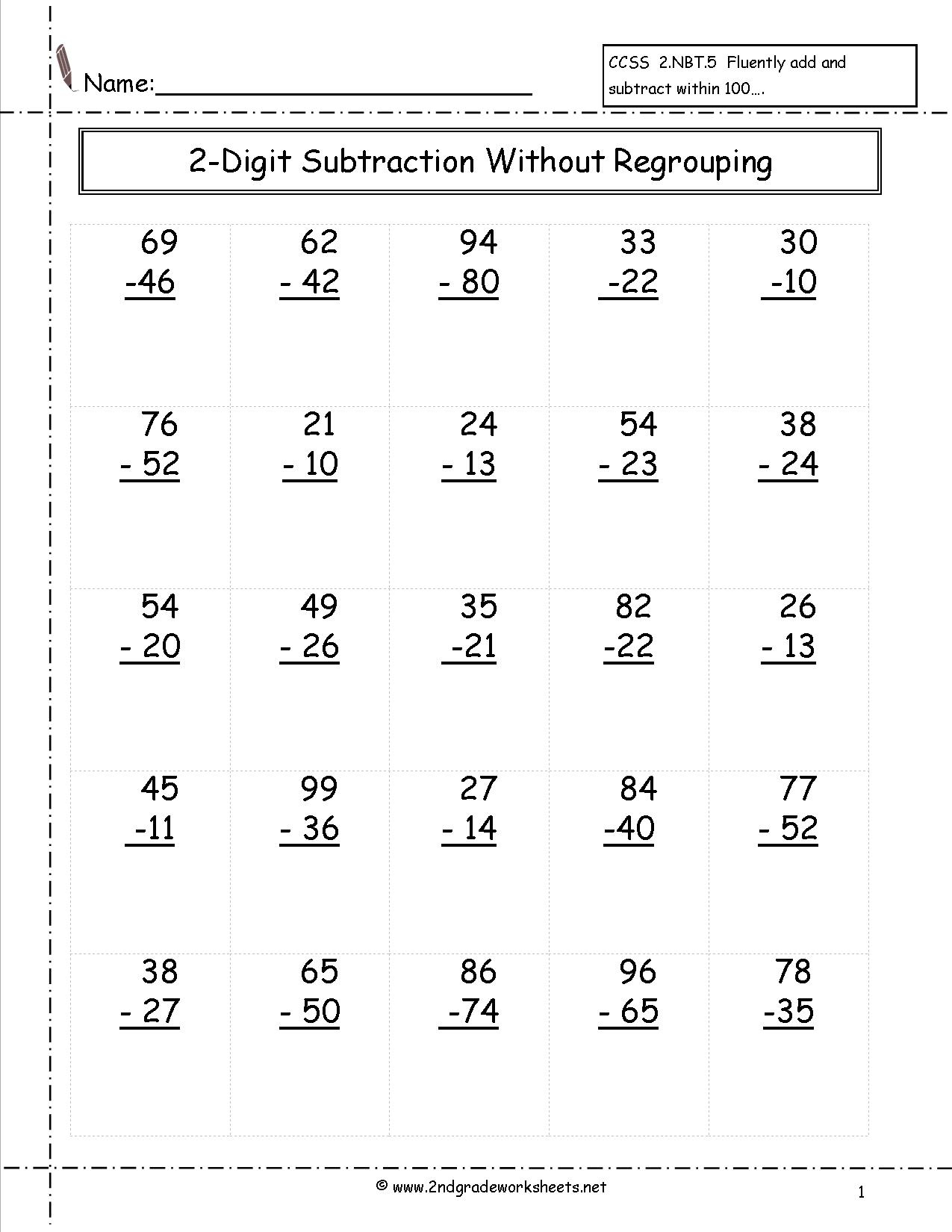 Free Printable 2 Digit Subtraction With Regrouping Printable