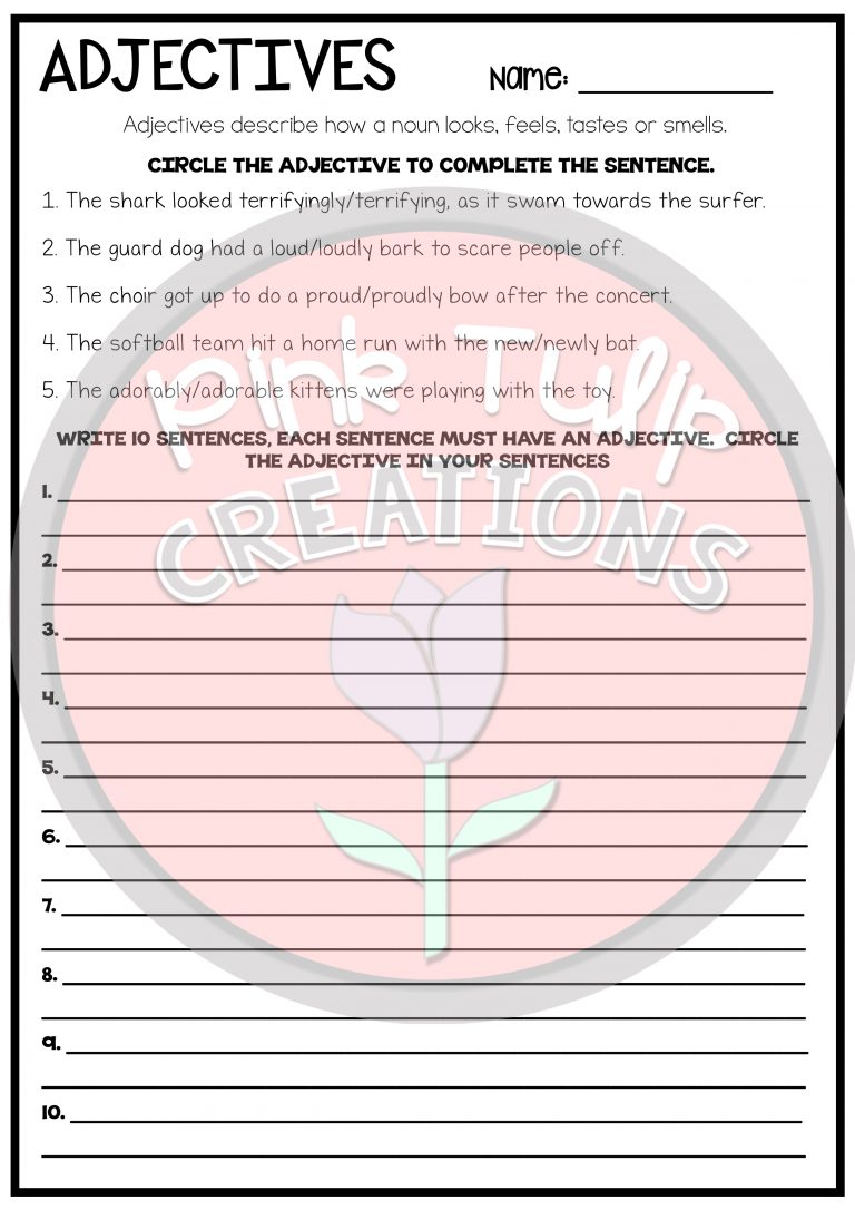 Understanding Adjectives Worksheets - No Prep Printables | Softball ...