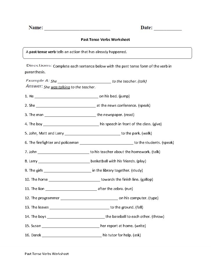 Verbs Worksheets | Verb Tenses Worksheets - Free Printable Past | Free ...