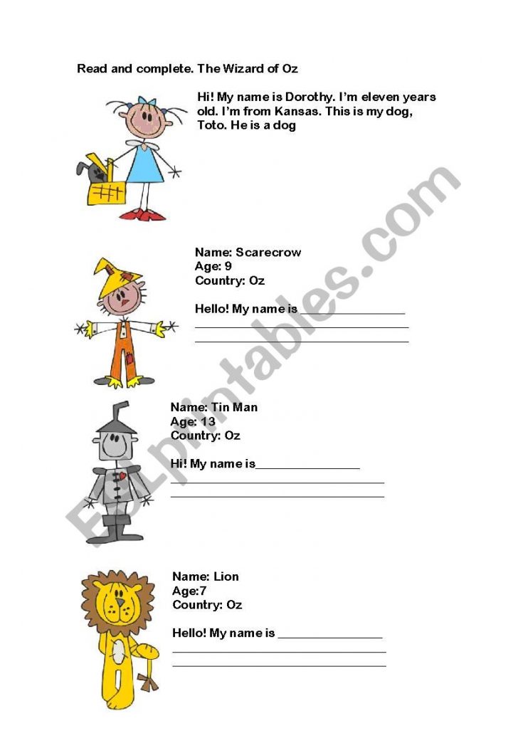 Wizard Of Oz - Esl Worksheetmarialauchi | The Wizard Of Oz Printable ...