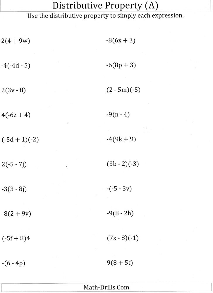 Worksheet #12241584: Math Worksheets Distributive Property – Using ...
