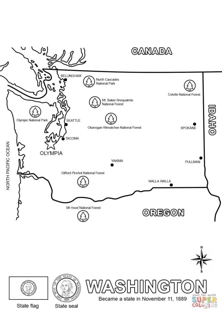 Worksheet : Washington Map Coloring Page George For Kids State Free ...