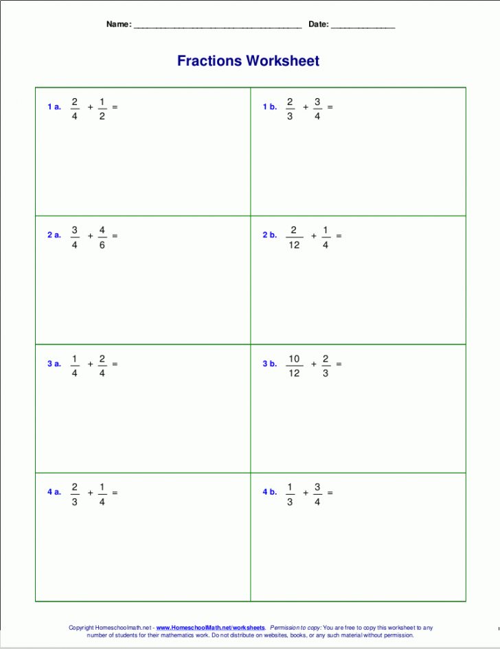 Worksheets For Fraction Addition | Free Printable Adding Fractions ...