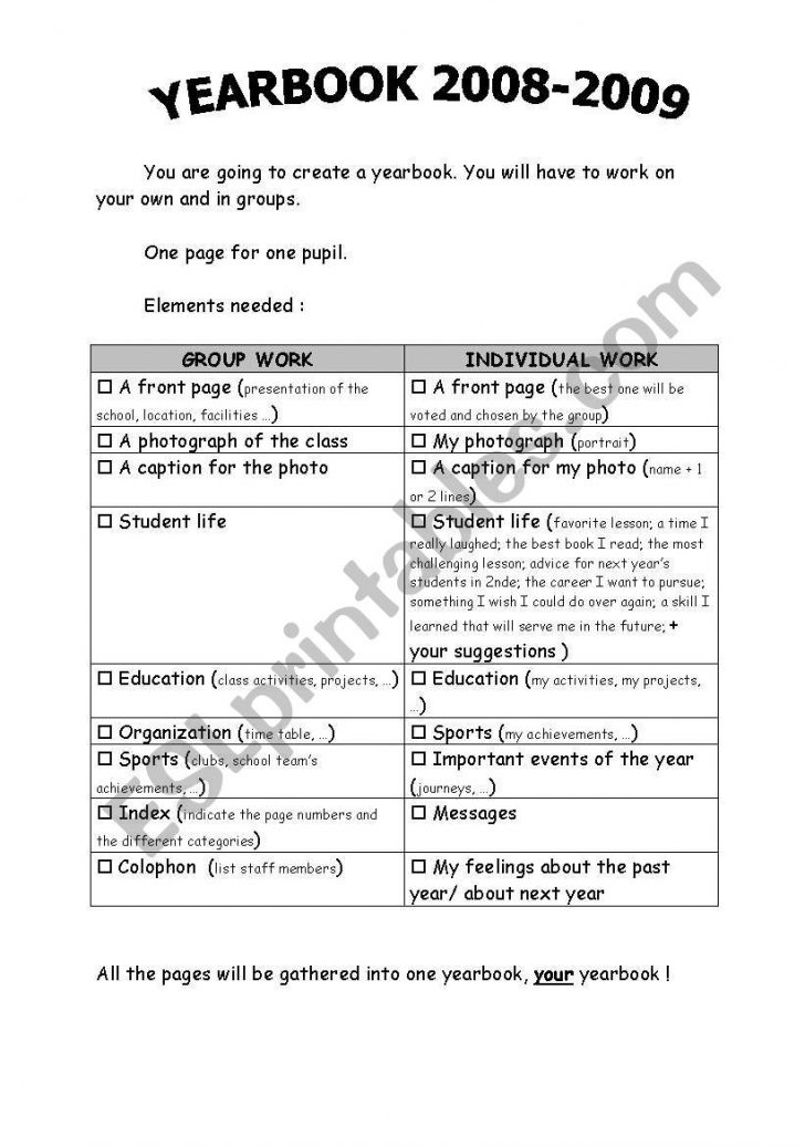 Yearbook Activity - Esl Worksheetjohn Bulldoe | Yearbook Printable ...